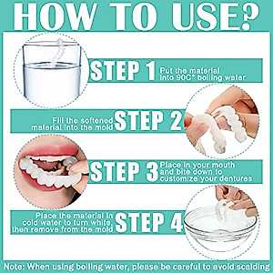 6 Set Fake Teeth Temporary Denture Teeth Veneer Snap in Teeth Confidence Smile Dentures Veneers Fake White Teeth with Mini Tweezers for Men and Women Bad Teeth Whitening Alternative