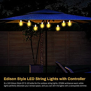 Eliteemo LED Canopy and Umbrellas Lights, 23 Ft LED Outdoor String Lights with Shatterproof Plastic 8LED C7 E-12 Light Bulbs, Waterproof, C Battery Powered, Super Bright to Display at Night Outdoors