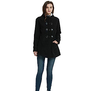 VOGRYE Womens Winter Fashion Outdoor Warm Wool Blended Classic Pea Coat Jacket (FBA) (M, Black2-Thicker)