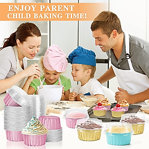 50Pcs Aluminum Foil Baking Cups with Lids, Gold, 5oz 125ml Ramekin Cupcake Liners Muffin Liners Mini Pie Pans Foil Cupcake Containers for Christmas Wedding Birthday Party Picnic Camping