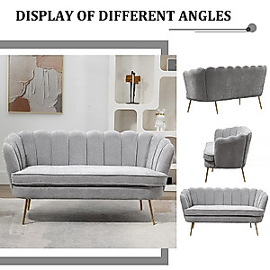 ARCLIS Loveseat Sofa for Small Spaces, 2 Seater Small Couch Sofa Upholstered Chenille Fabric Love Seat with Gold Metal Legs for Apartment Office Living Room (Gray)