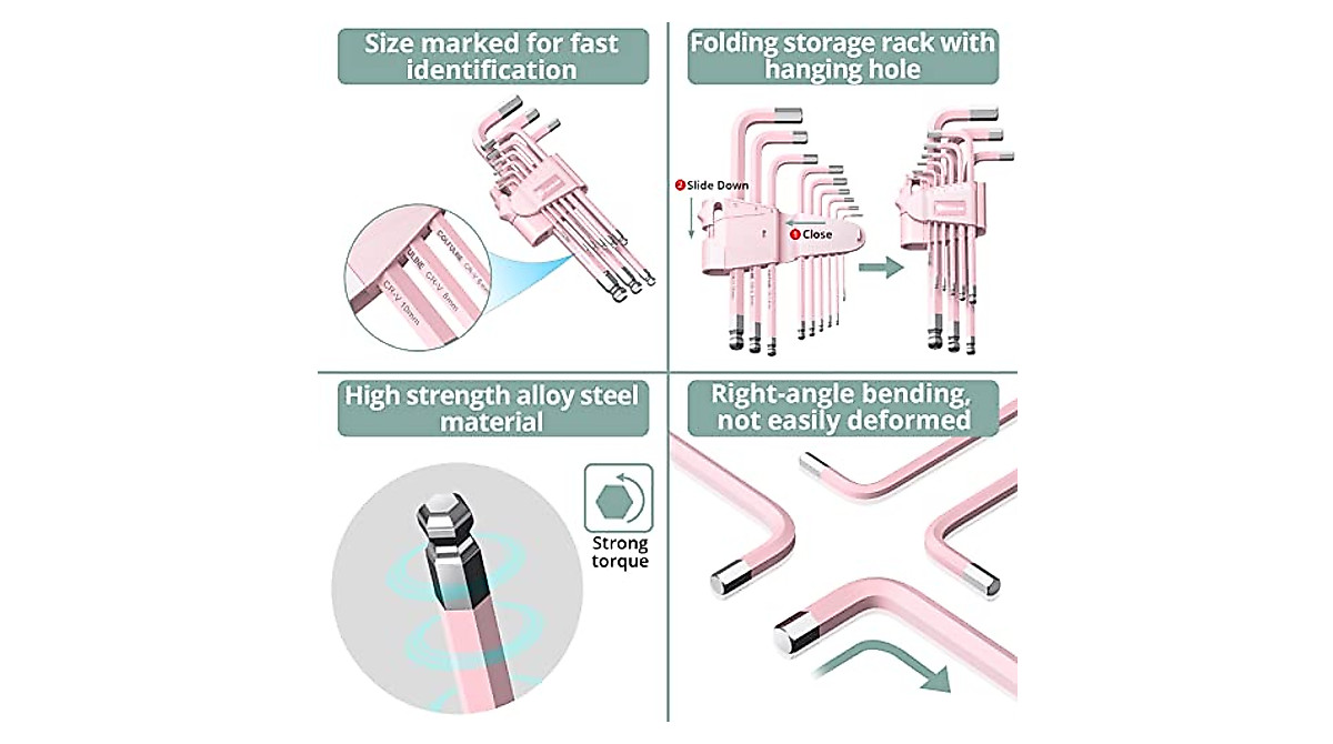 COLFULINE Pink Allen Key Set - 9 PCS for Home Repair