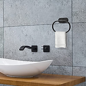 HouseAid 5-Piece Self Adhesive Towel Holder Set for Bathroom, Adhesive Bathroom Hardware Accessories Including Towel Ring, Toilet Paper Holder, 18” Towel Bar and 2 Towel Hooks, Matte Black