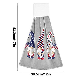 Vnurnrn Patriotic 4th of July Gnomes American Flag Hanging Tie Towels Absorbent Hand Towel with Hook & Loop for Kitchen Bathroom 2 Pieces