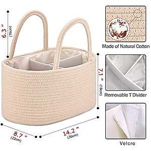 COMSE Baby Diaper Caddy Organizer, Rope Diaper Basket, Baby Car Organizer, Diaper Change Organizer, Portable Tote Bag with Divider, Baby Shower Gifts Newborn Essentials Registry Must Have, Beige