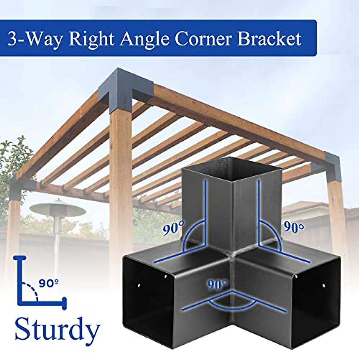 Flieeya Pergola Kit Black Elevated Wood Stand Kit with Steel Brackets, 8PCS Woodwork Pergola Hardware Kit with Powder Coated Steel Brackets for 6X6 Lumber, 3-Way 90 Degree Corner