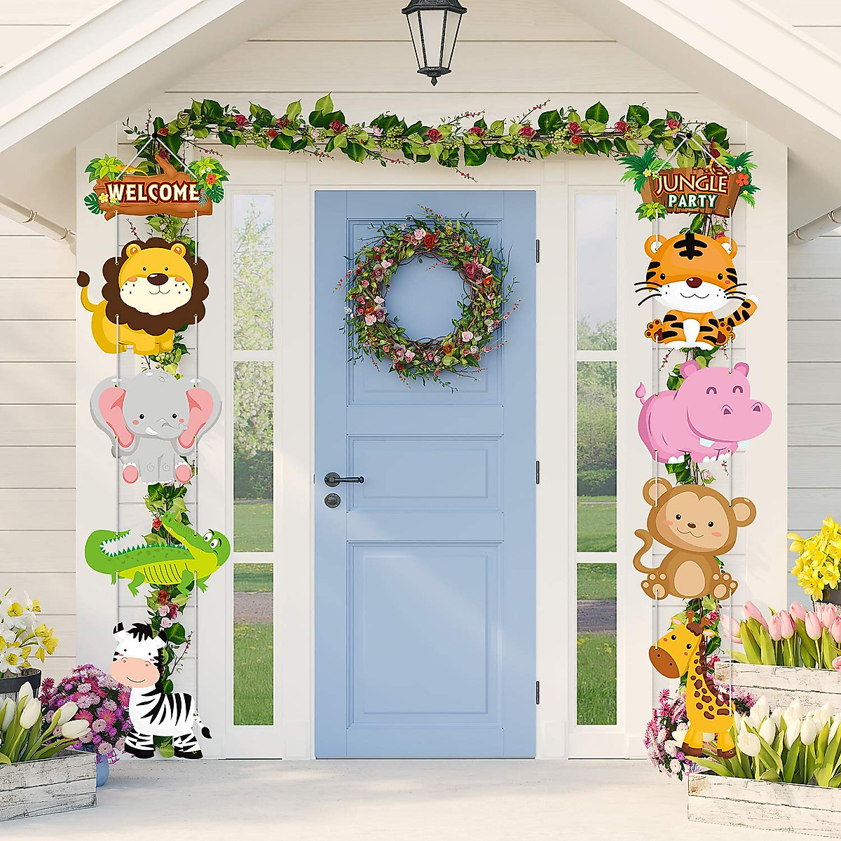 Sumind Jungle Animal Theme Party Supplies Woodland Animal Cutouts Banner Jungle Party Decorations Welcome Jungle Party Door Signs for Baby Shower Family Reunion School Party Decorations