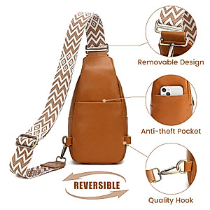 AI EN JIU Sling Bag for Women, Fleece Crossbody Fanny Pack Sling Chest Bag for Women，Leather Sherpa Sling Daypack Shoulder Backpack with 2 Adjustable Straps(Brown)