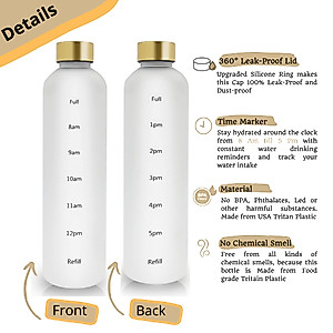 Healthywish Water Bottle Tracker, 1 Liter | 32 Oz, Gold Lid, Motivational, Leak Proof, BPA Free, Cycling