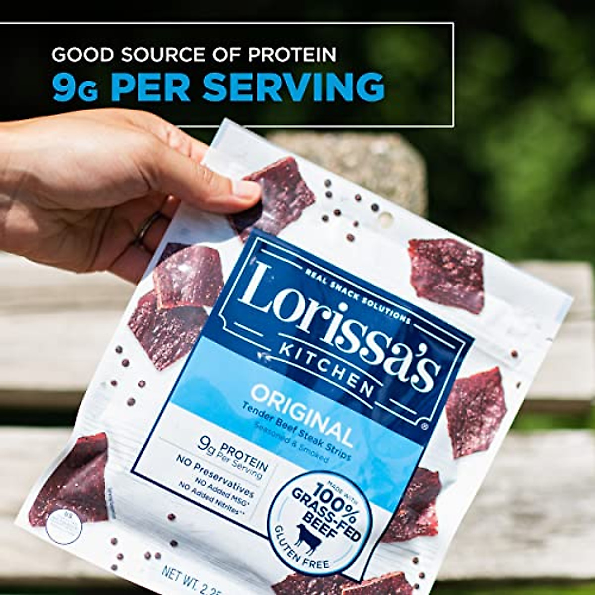 Lorissa's Kitchen Premium Grass-Fed Steak Strips, Original, 2.25 Oz. 1 Count - No Added MSG or Nitrites, Keto Friendly Snacks & Gluten Free, More Tender Than Traditional Beef Jerky