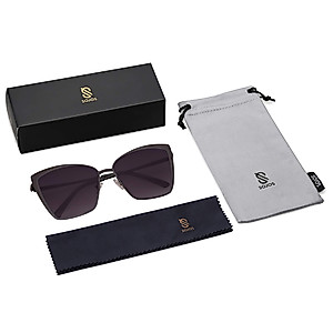 SOJOS Cateye Sunglasses for Women Fashion Mirrored Lens Metal Frame SJ1086 with Matte Black Frame/Gradient Grey Lens