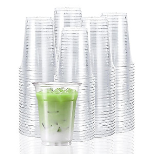 TashiBox 12 Ounce - 100 Count Plastic Cups for Cold Drink, Disposable Coffee Cups