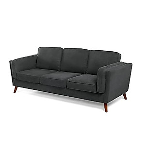 papababe 87" Sofa, Modern Sofa for Livingroom- Deep Seat Sofa Couch with Embedded Arm Pillow, Dark Grey Sofa