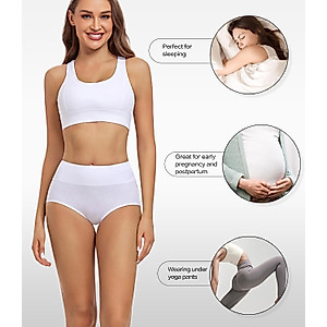 wirarpa Women's Cotton Underwear Panties High Waisted Full Briefs 4 Pack Ladies No Muffin Underpants White X-Large