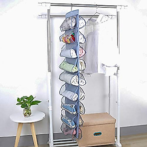 BOUTQ Hanging Closet Organizer Double Sided Underwear Bras Socks Storage 18 Mesh Pockets,Grey