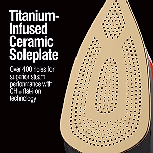 CHI Steam Iron for Clothes with Titanium Infused Ceramic Soleplate, 1700 Watts, Retractable Cord, 3-Way Auto Shutoff, 400+ Holes, Professional Grade, Silver (13106)