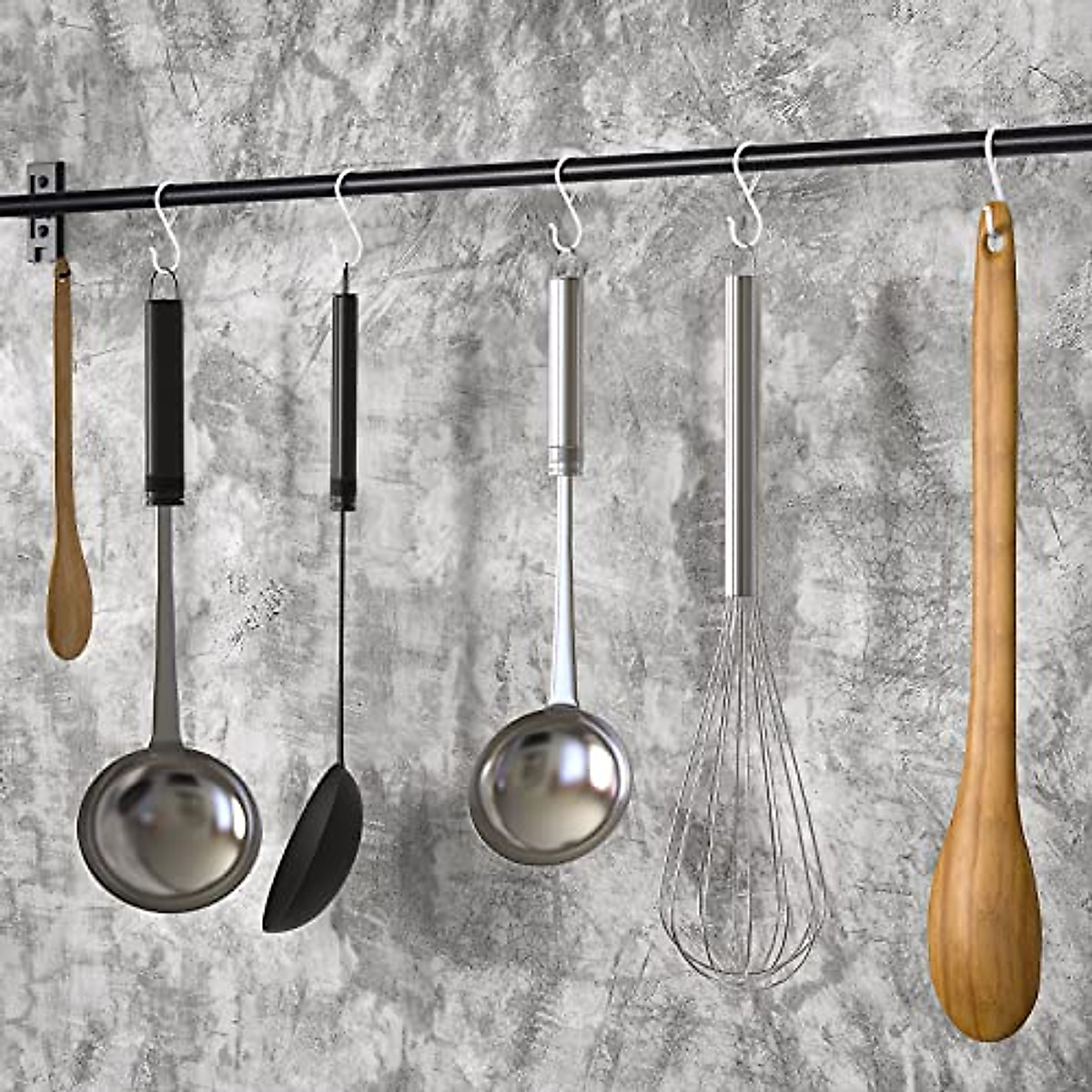 S Hooks Metal Safety Buckle S Shaped Hooks Stainless Steel S Hook Hangers Heavy Duty Anti-Falling S Hooks for Hanging Plants, Lights, Pot, Pans, Cups for Kitchen, 3.55 Inch (White,20 Packs)