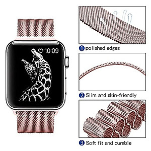 2Pack Magnetic Band Compatible with Apple Watch 38/40/41/42/44/45mm,Steel Mesh Strap Loop Replacement for iWatch SE iWatch Series 8/7/6/5/4/3/2/1 Women Men(Sliver+Champagne gold,38mm 40mm)