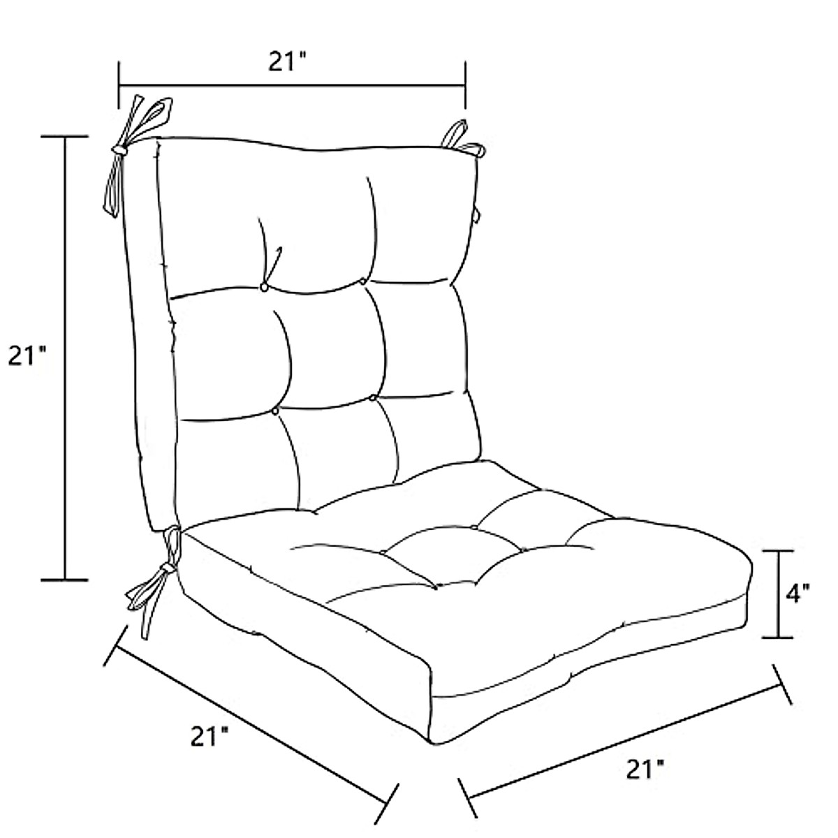 SewKer Outdoor Seat Back Chair Cushion, 21" x 21" x 21" Indoor Tufted Seating Patio Couch Furniture Replacement Cushions - Light Brown