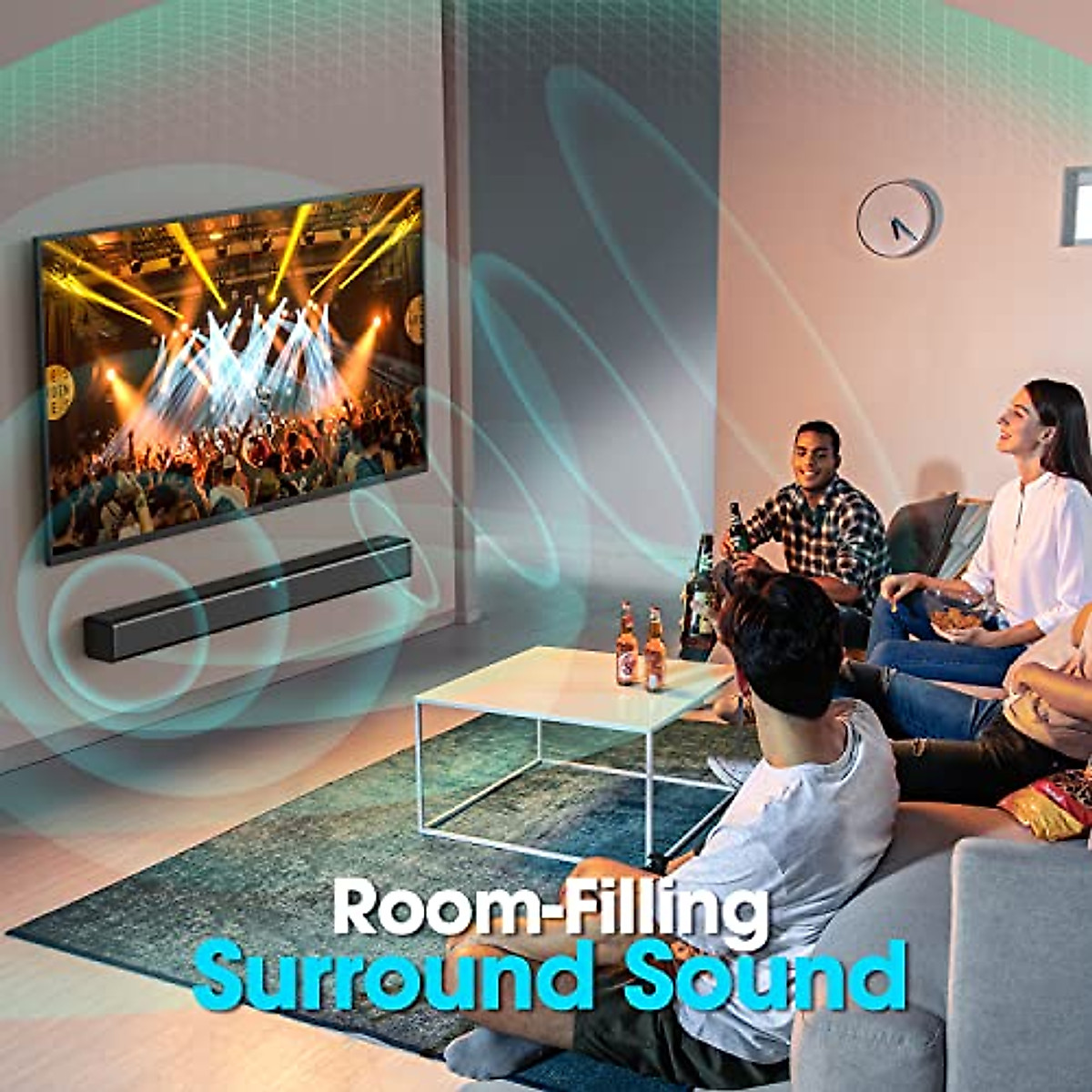 W-KING 70W Sound Bars for TV with Subwoofer (Built-in), 2.0ch TV Sound Bar Surround Sound Speakers, Bluetooth/HDMI-ARC/Optical/Coaxial/AUX/RCA/USB Drive, 35.4" TV Speakers Soundbar with SUB Out/3-EQ