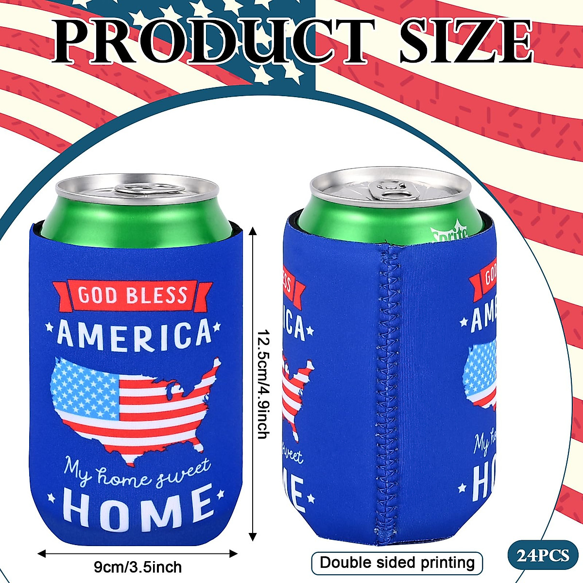 Veterans Day Gifts for Men 24 Pcs American Flag Bottle Cooler Sleeves Gifts for Veterans Collapsible Insulation Cover for Veterans Day Patriotic Home Office Table Party Decorations, 12 oz