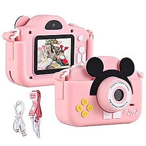 Wennzy Mini Cartoon Kids Digital Camera 1080P Digital Video Camera for Kids Dual Lens 2.0 Inch IPS Screen 4X Zoom Built-in Battery Cute Photo Frames Interesting Games with Neck Strap