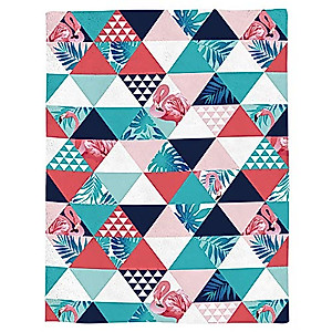 Flannel Fleece Microfiber Throw Blanket Summer Tropical Palm Tree Flamingo Triangular Lattice Soft Warm Fuzzy Lightweight Bed Blankets for Couch Bedroom Living Room 50x80 Inch