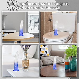 7.7 Inch Realistic Dildo, Clear Silicone Blue G-Spot Stimulation Adult Toy, Soft Jelly with Strong Suction Cup, Giant Anal Toy, Suitable for Women/Men/Gay