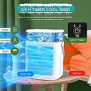 Portable Air Conditioner, Rechargeable Personal Air Cooler, USB Air Conditioner Fan with 3-Speed, Cordless 3 in 1 Mini Air Conditioner Desk Spray Fan, Quiet Aroma Diffuser Fan with Handle for Home/Camping/Desk