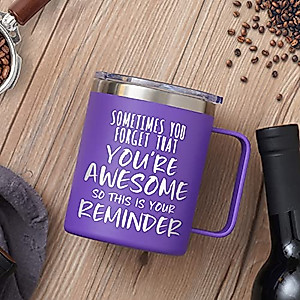 NOWWISH Inspirational Gifts for Women, Sometimes You Forget You're Awesome Coffee Mug, Thank You Gifts, Mothers Day Gifts, Funny Birthday Gifts for Coworker, Best Friend, Mom, Wife - Purple