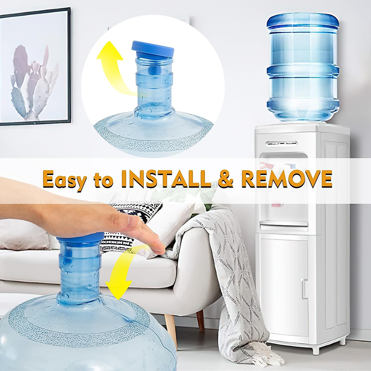 (2 PACK) YEPfomi Reusable 5 Gallon Water Jug Caps, Food Grade Silicone Material 2/3/5 Gallon Water Bottle Caps Jug Lid for Water Dispenser Water Pump (2)