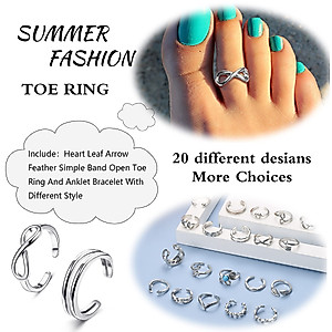 ORAZIO 30PCS Anklet Toe Rings Silver Rose Gold Plated Toe Rings Ankle Bracelets For Women Cute Anklets Open Tail Rings Adjustable Summer Beach Foot Jewelry