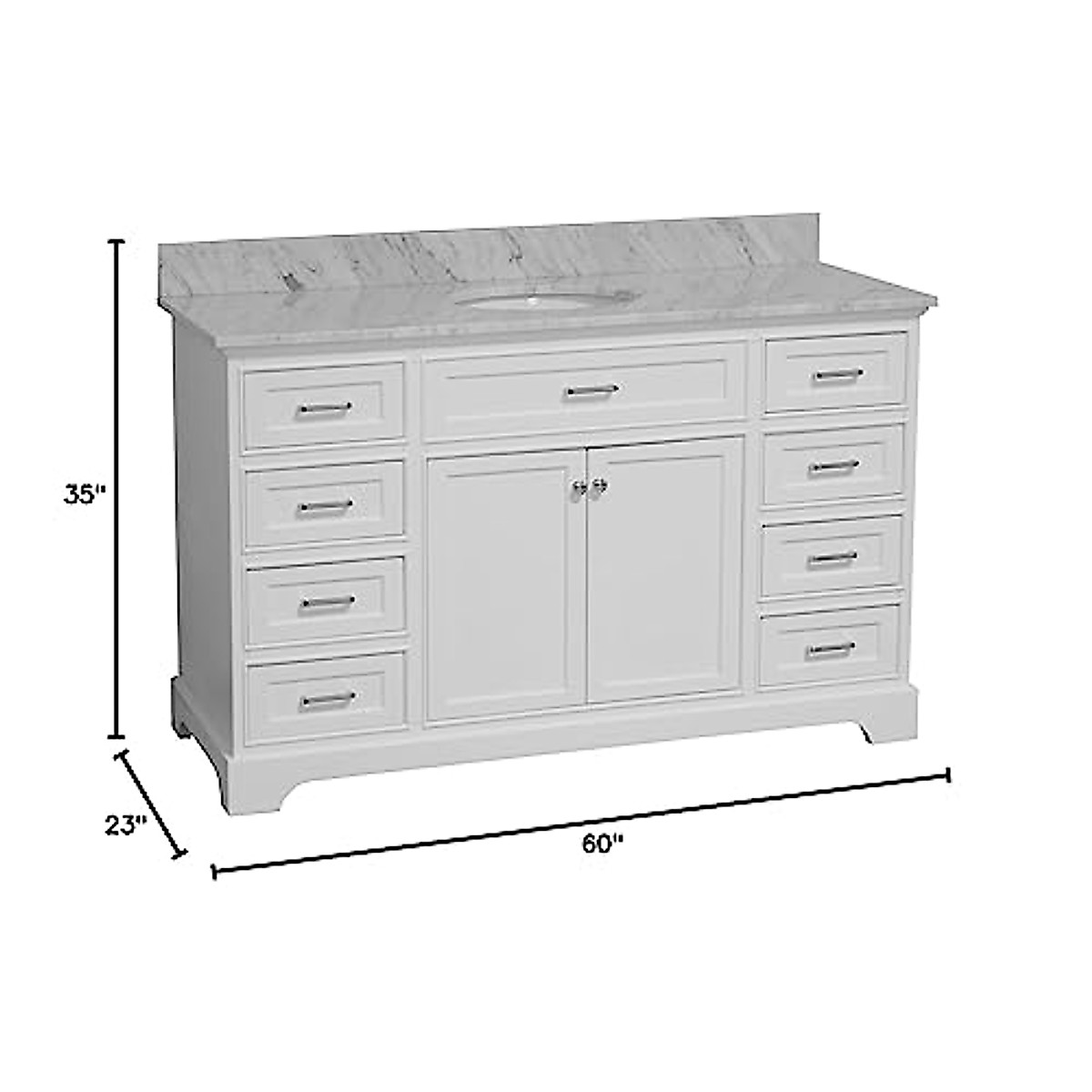 Kitchen Bath Collection Aria 60-inch Single Bathroom Vanity (White/Carrara): Includes White Cabinet with Authentic Italian Carrara Marble Countertop and White Ceramic Sink