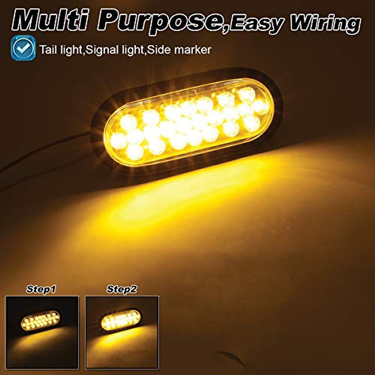 LEDVILLAGE 6 Inch Oval Clear Lens Amber Trailer Marker Lights 24 LED Turn Parking Signal Lamp SMD Plug & Rubber 3-Wire for Trailer Truck RV Pickup Van 12v DC (2 Pcs)