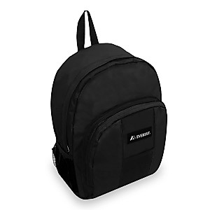 Everest Luggage Backpack with Front and Side Pockets, Black, Large