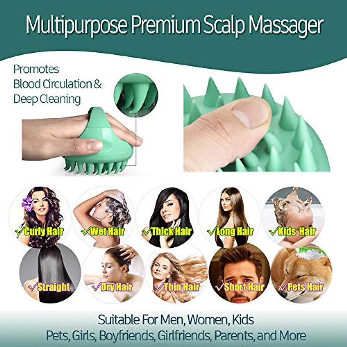 Zuzu Baba 6 Piece Full Body Spa Kit Scalp Massager Silicone Back Scrubber Facial Cleanser Nail Brush Hair Catcher Multifunction Women Men Kids Pets Bundle. Massage Exfoliating Cleansing.