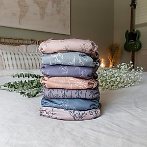 Nora's Nursery Cloth Diapers 7 Pack with 7 Inserts & 1 Wet Bag - Waterproof Cover, Washable, Reusable & One Size Adjustable Pocket Diapers for Newborns and Toddlers - Modern Blooms