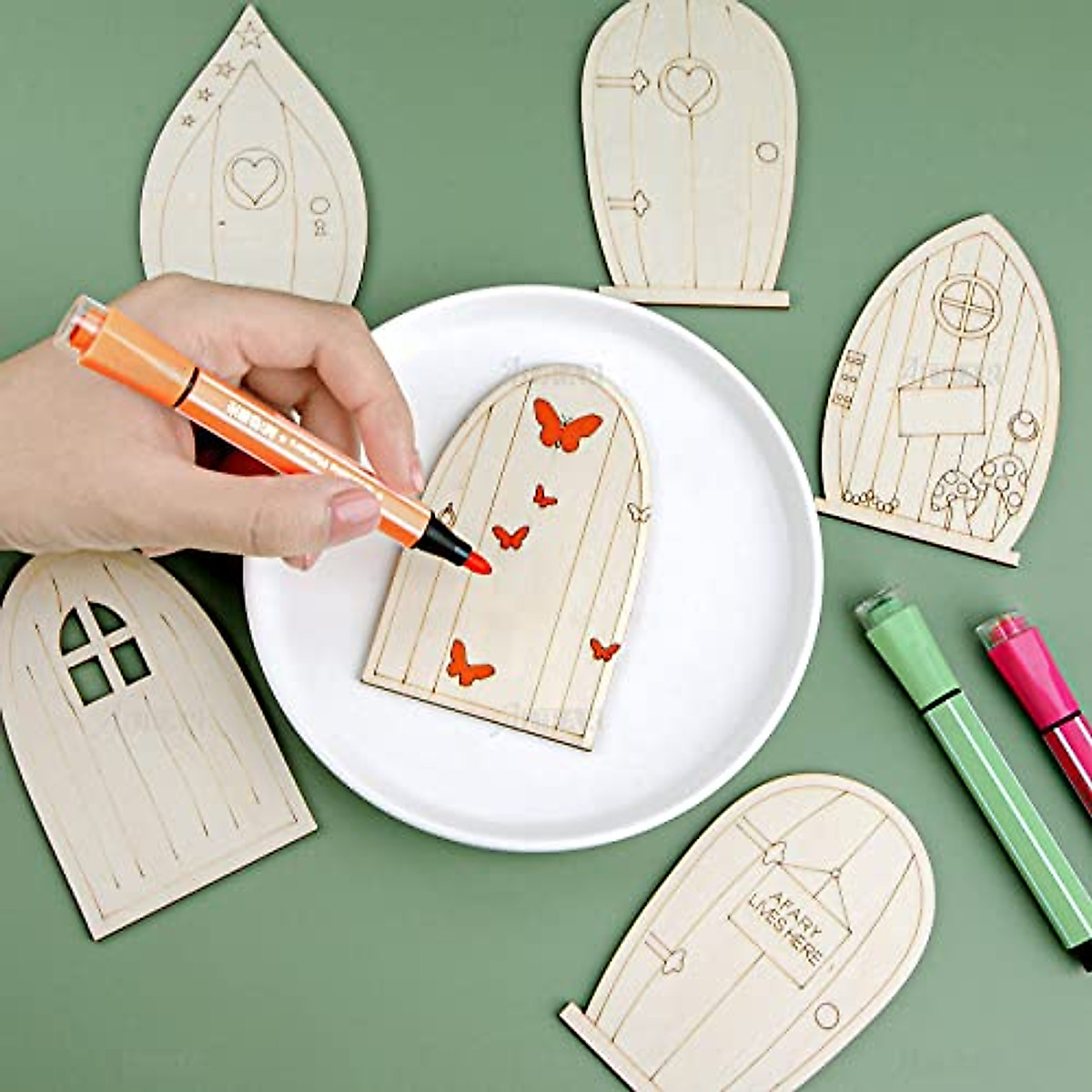 AUEAR, 24 Pack Fairy Door Miniature Wooden Garden Doors Windows Unfinished Fairy Window Accessories Mini Fairy House DIY Craft for Wall Home Party Decoration (6 Styles)