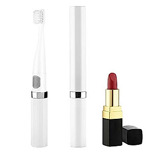 Meafeng Travel Electric Toothbrush with 2 Brush Head 2 Modes Waterproof Sonic Toothbrush by Battery Powered Portable Mini Design for Daily Oral Care Business Travelling and Holiday Use (White)