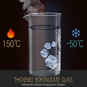 Dircolz French Press Coffee Maker -（21oz） 304 Stainless Steel with 4 Filters System, Heat Resistant Thickness Borosilicate French Press Glass, BPA-Free Brewed Tea Pot Coffee Plunger（Silvery）