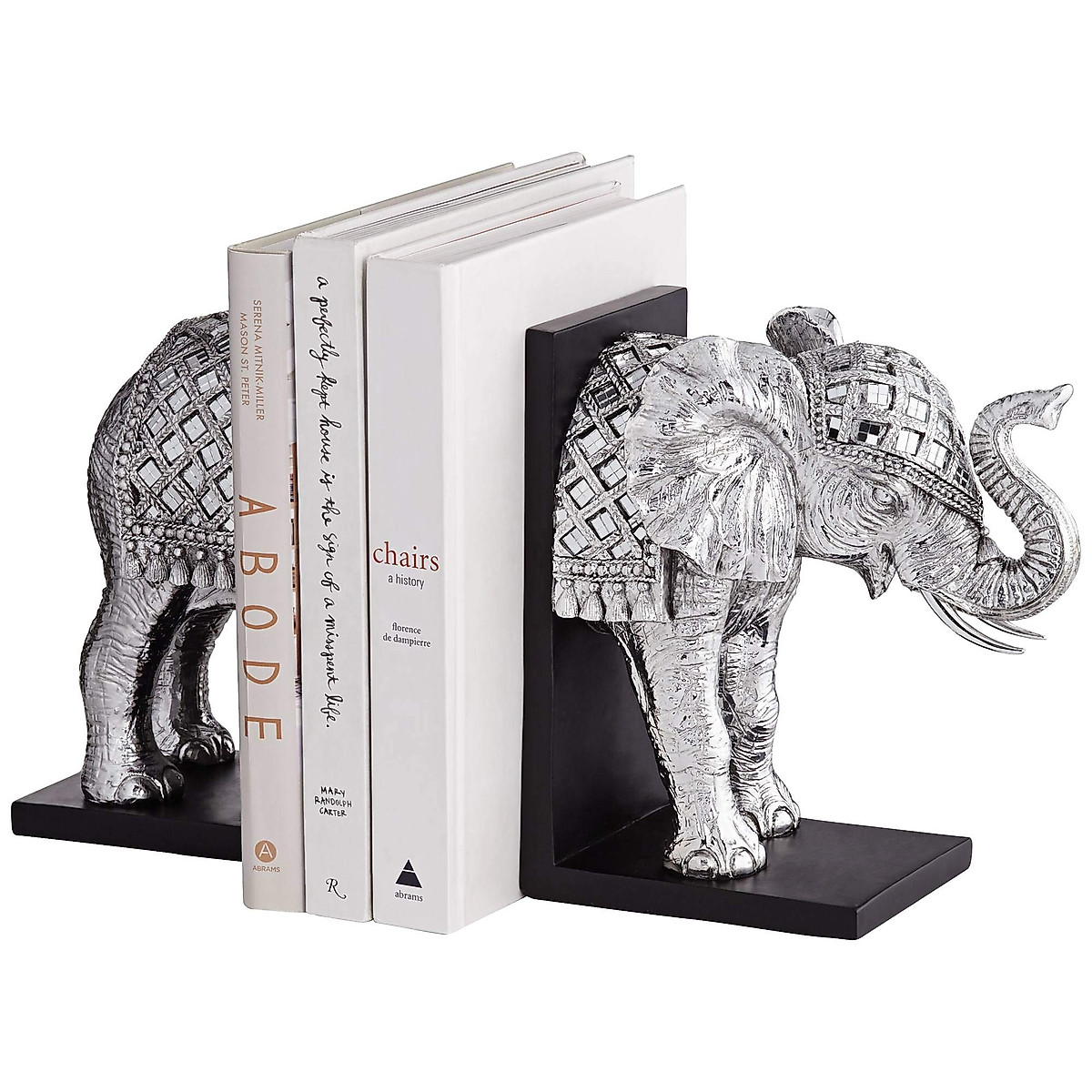 Elephant 9 1/4" High Silver Book Ends - Dahlia Studios