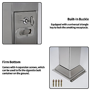 lukar Commercial Trash Receptacles Metal Trash Container Heavy Duty Trash Disposal Outdoor Vertical Trash Can for Patios Gardens Hotels Pubs Offices(Silver)