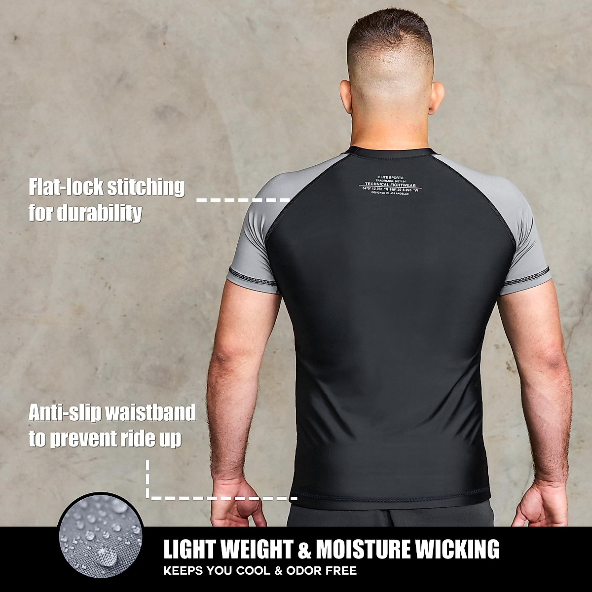 Elite Sports New Item Standard Short Sleeve Compression, Mma, Bjj, No Gi, Cross Training Rash Guard, Small, Gray