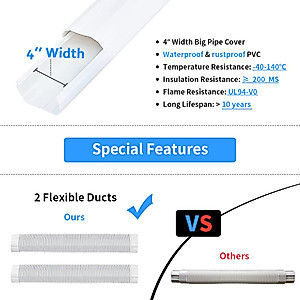 Cestluck 4'' 17 Ft Mini Split Line Cover Set Kit, Ductless Pipe Cover for Mini Split Line, Line Set Cover for Mini Split, Central AC Pipe Cover