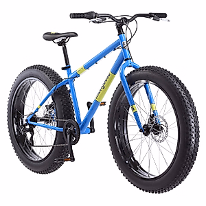 Mongoose Dolomite Fat Tire Mountain Bike, for Men and Women, 26 Inch Wheels, 4 Inch Wide Knobby Tires, 7-Speed, Adult Steel Frame, Front and Rear Brakes, Light Blue