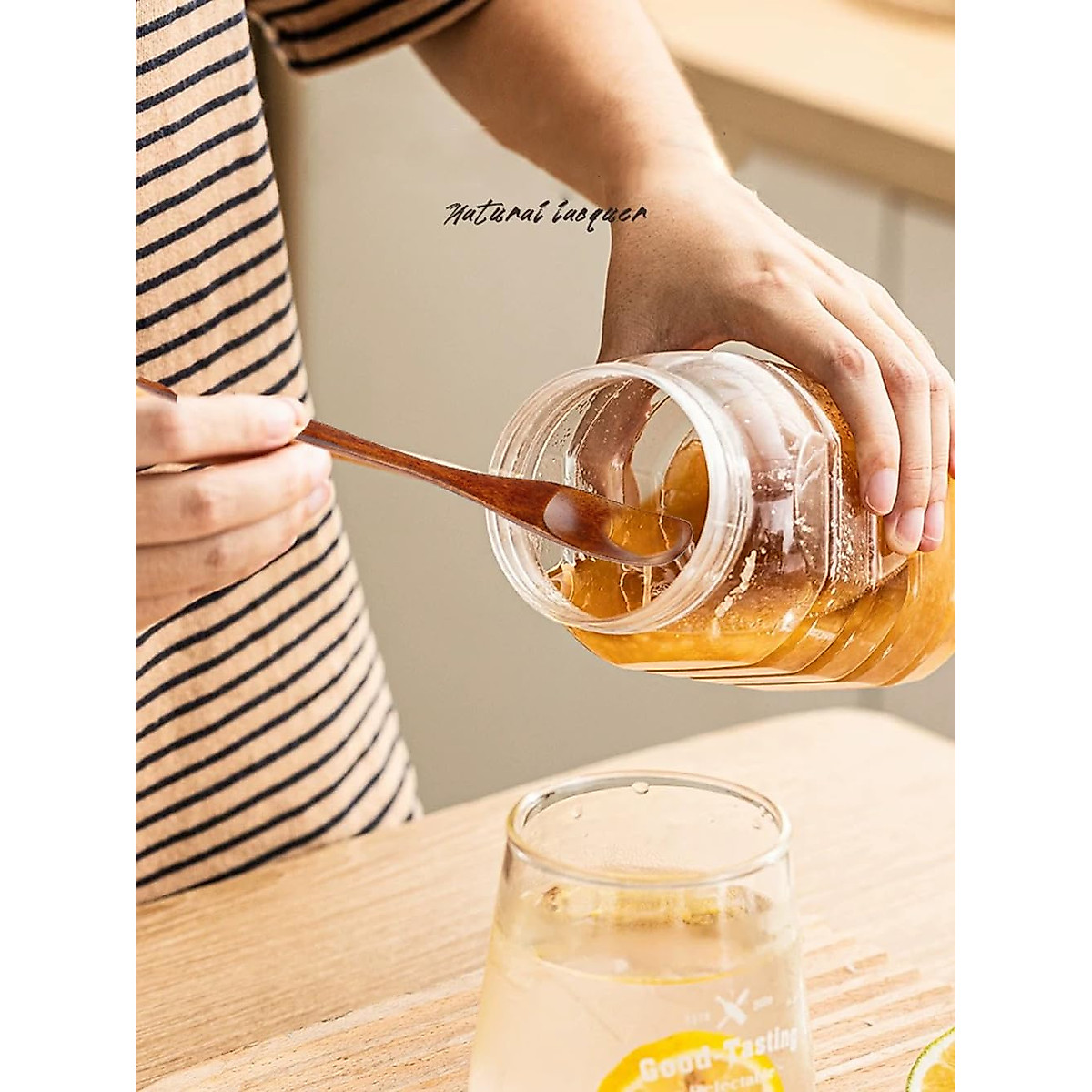 Handmade Natural Wooden Mixing Spoons for Milk Honey 8'' Long Handle Teaspoon Coffee Spoon Stir Stick Set of 3