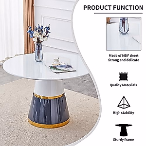 HomVent Faux Marble Pedestal Base Dining Table, 63” Contemporary Style Rectangle Kitchen Table Dining Room Table with Silver Wood U-Base for Dining Room, Living Room (Gray) (47.24” White)