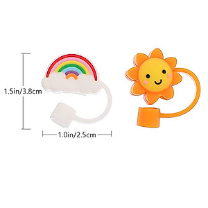 ABOOFAN 2pcs Silicone Straw Tips Cover Sun Rainbow Shape Reusable Drinking Straw Cap Straw Protection Plugs Airtight Seal Party Straw Lids Protector for Hawaii Party