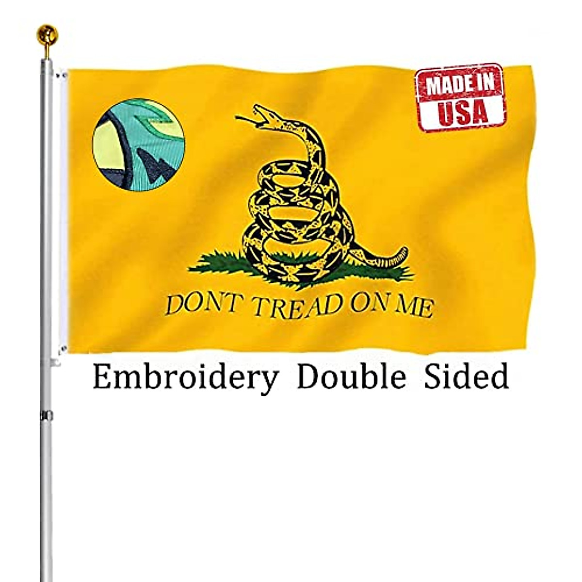 Hypoth Embroidery Double Sided Gadsden Flag 3x5 Outdoor- 340D Heavy Duty Nylon Dont Tread On Me Flags Banner- Libertarian Flag Canvas Header with Powerful Snake