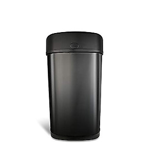 NINESTARS DZT-50-9BK Automatic Touchless Infrared Motion Sensor Trash Can, 13 Gal 50L, Black Steel Base (Oval, Black Lid)